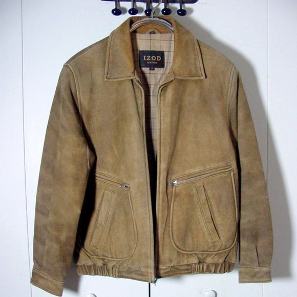 Izod | Jackets & Coats | Vtg 8s Izod Tan Suede Leather Bomber Jacket Sz ...